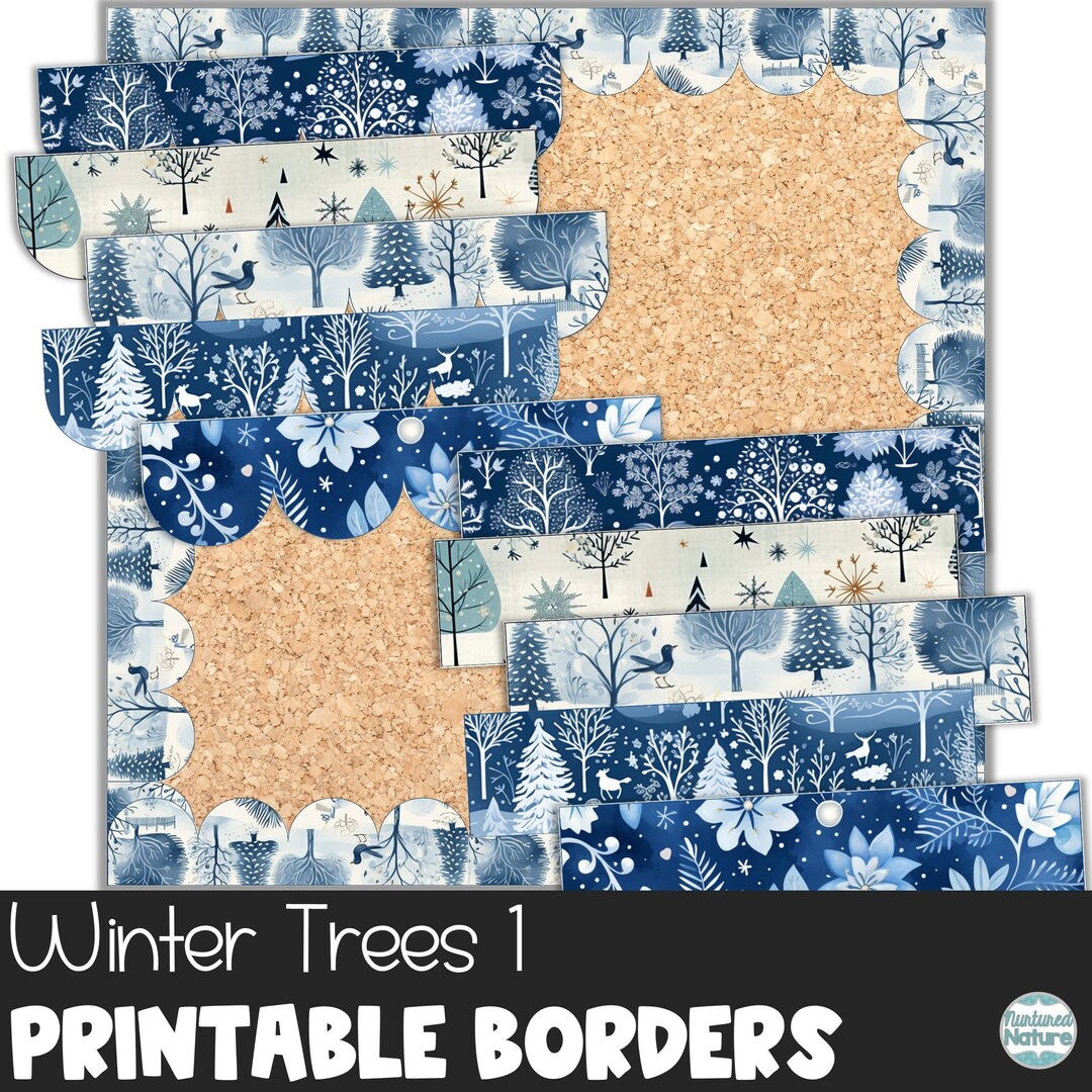 Winter Bulletin Board Border, Winter Trees Print, January Bulletin ...
