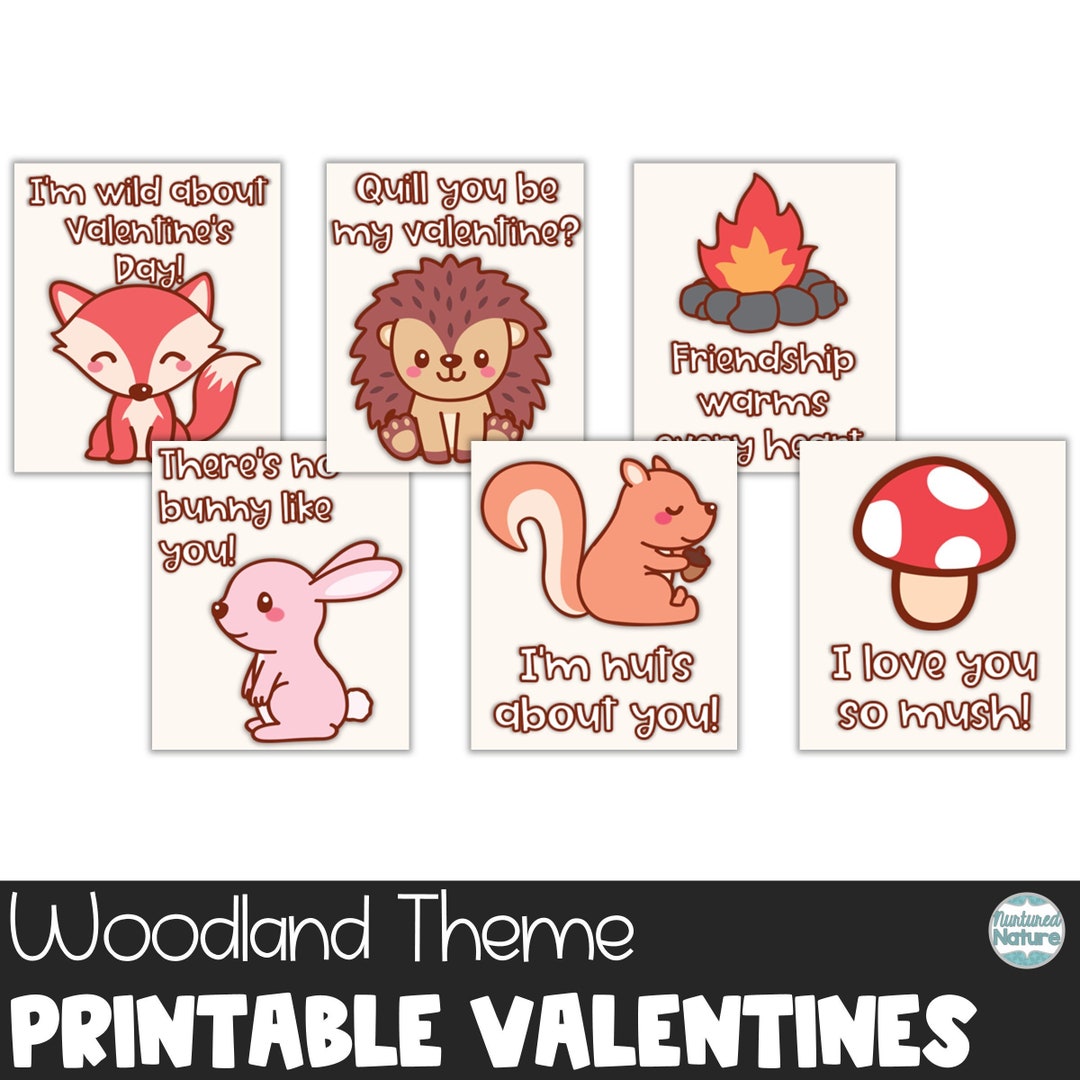 Woodland Animals Valentines Cards for Kids, Mushroom Printable ...
