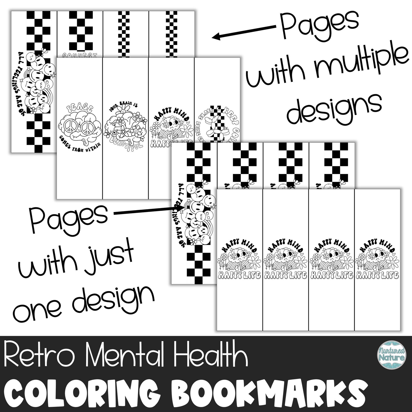 Retro Mental Health Bookmark, Coloring Bookmarks, Feelings Printable ...