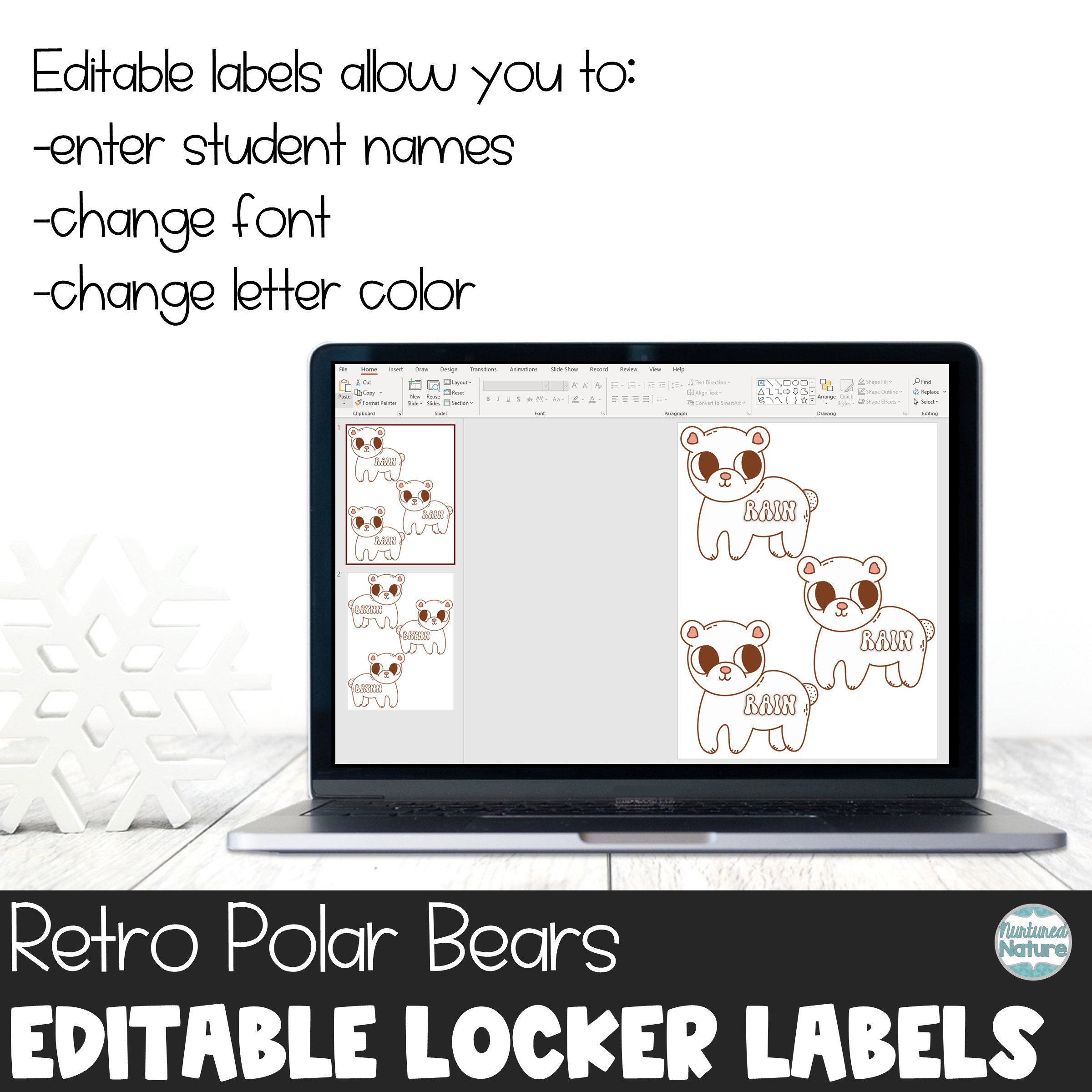 Editable Name Tags for School, Polar Bear Printable, Retro Winter ...
