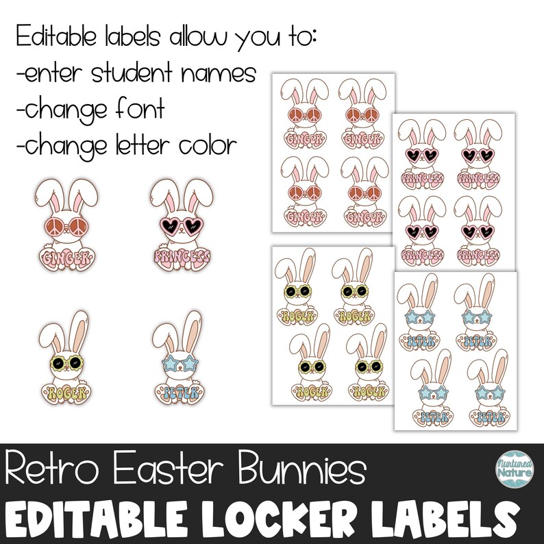Retro Easter Decor, Cubby Tags, Easter Bunny Printable for Kids, Easter ...