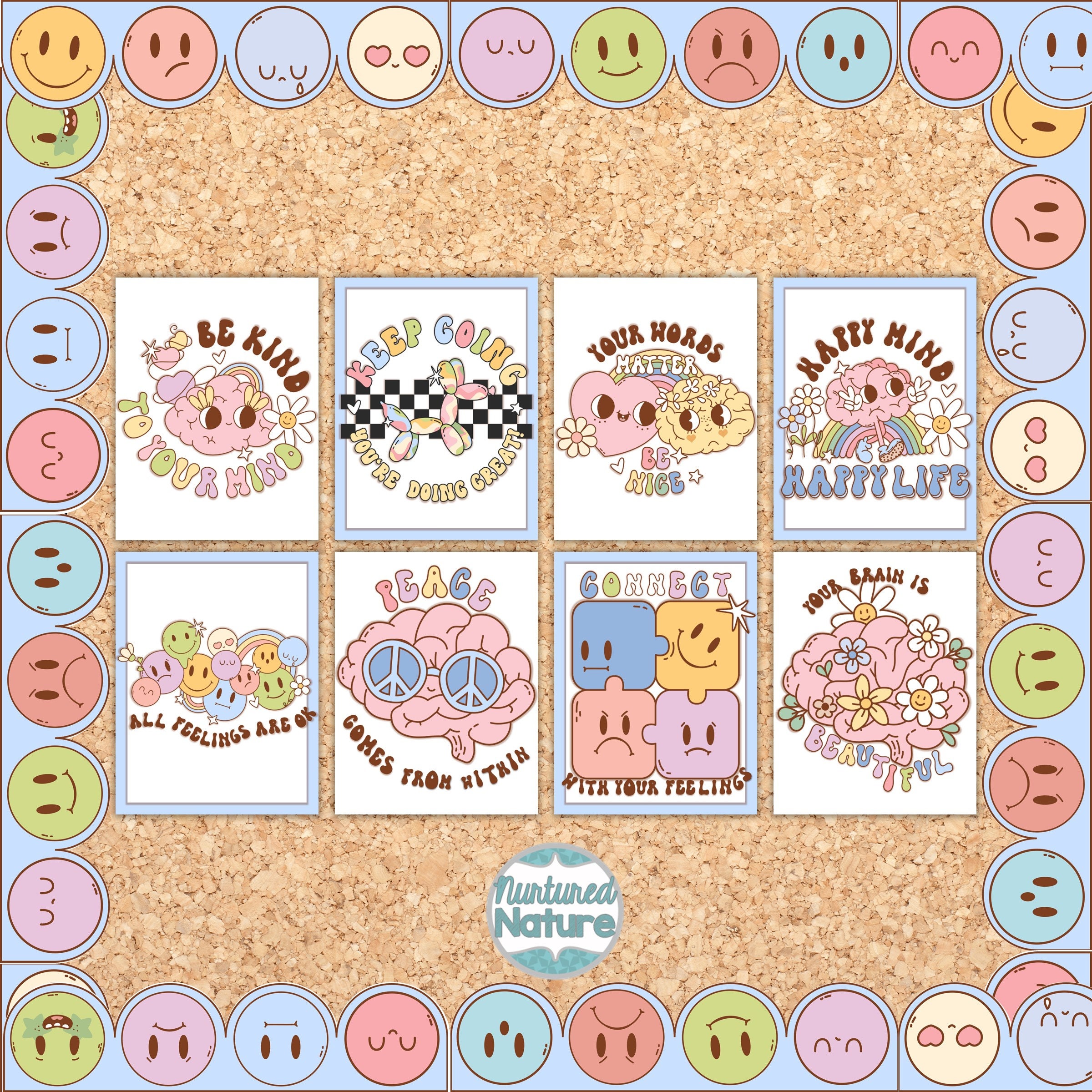 Printable Bulletin Board Border, Retro Classroom Decor, Mental Health ...