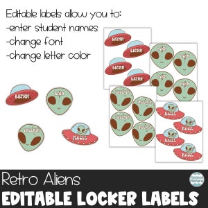 Editable Name Tags for School, Retro Alien, Cubby Tags, Space Theme ...