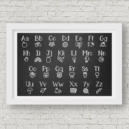 Vintage Alphabet Classroom Poster Digital Chalkboard Word Art | Etsy