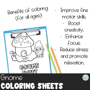 Spring Gnome Coloring Pages for Kids, Printable Coloring Sheets, Spring ...