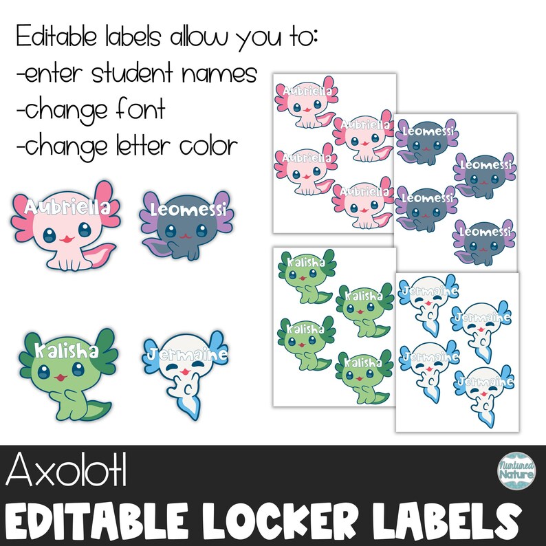 Cubby Labels Axolotl Decorations Locker Label Set Editable - Etsy