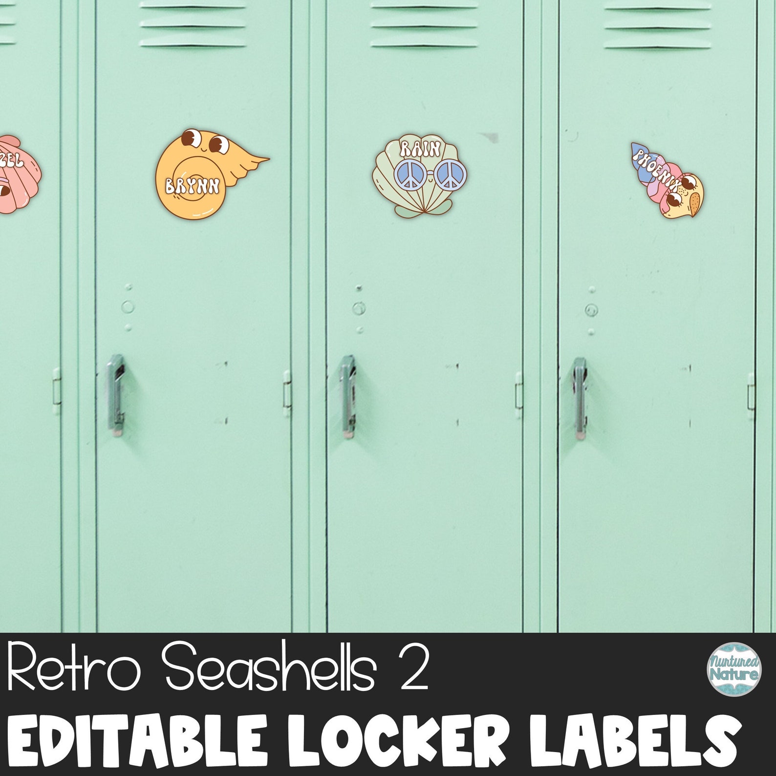 Seashell Name Tags, Retro Name Tags for School, Cubby Tags, Editable ...
