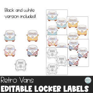 Editable Name Tags for School, Retro Van Bulletin Board, Cubby Tags ...