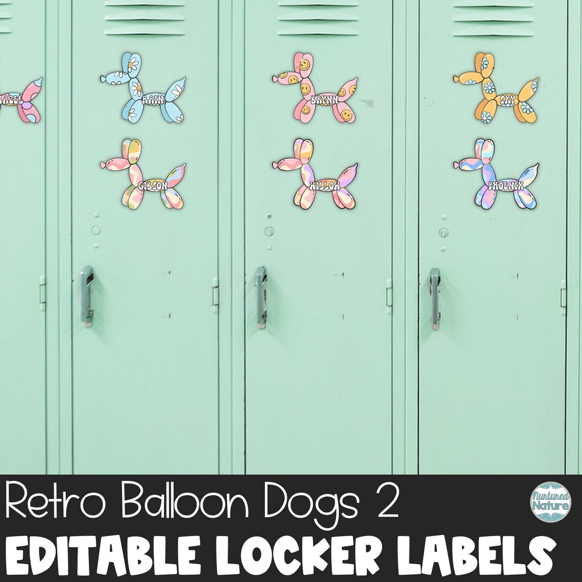 Editable Name Tags for School, Retro Balloon Dog, Cubby Tags, Editable ...