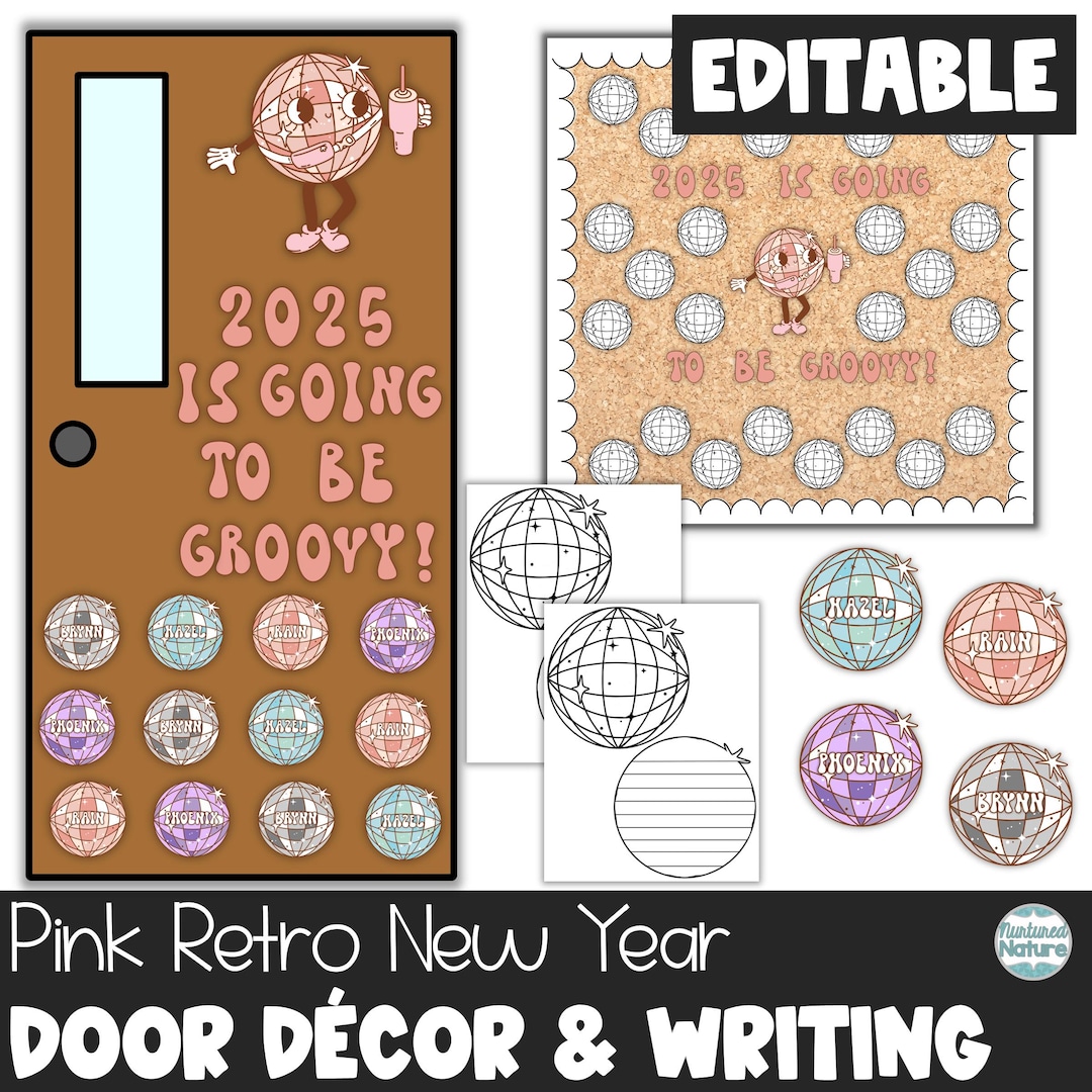 New Year Classroom Door Decoration, Retro New Year, Disco Ball ...