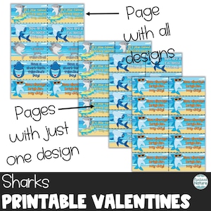 Shark Valentine Cards for Kids, Printable Valentines Day Card for ...