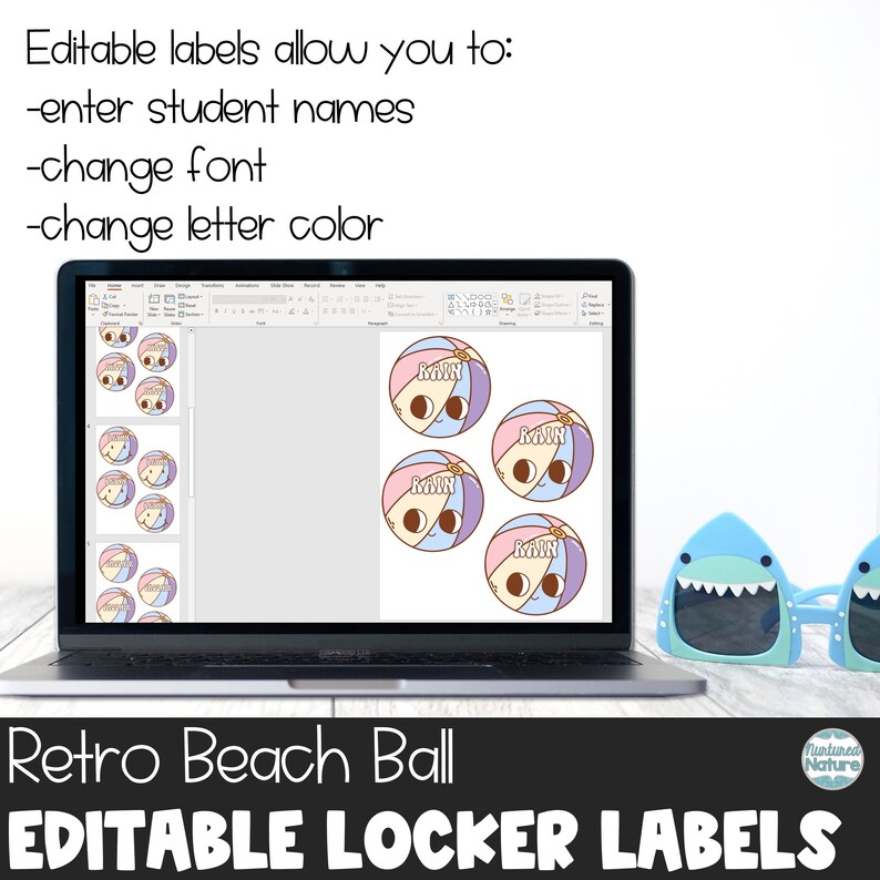 Editable Name Tags for School, Retro Beach Ball, Cubby Tags, Editable ...