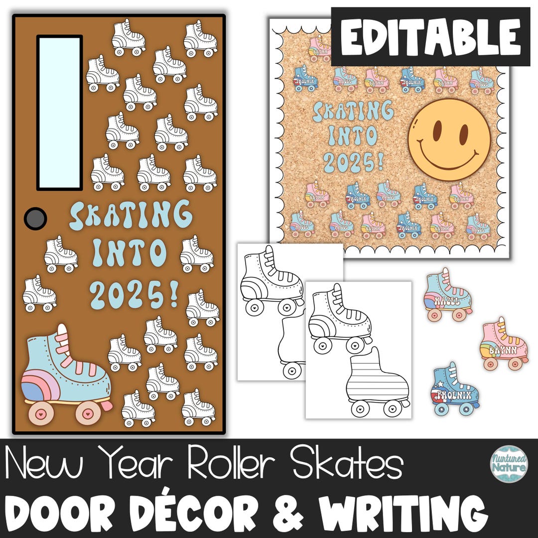 New Year Classroom Door Decoration, Retro New Year, Retro Roller Skates ...