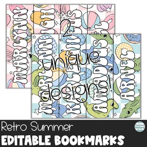 Editable Name Bookmarks, Summer Bookmark Printable for Kids, Retro Pool ...