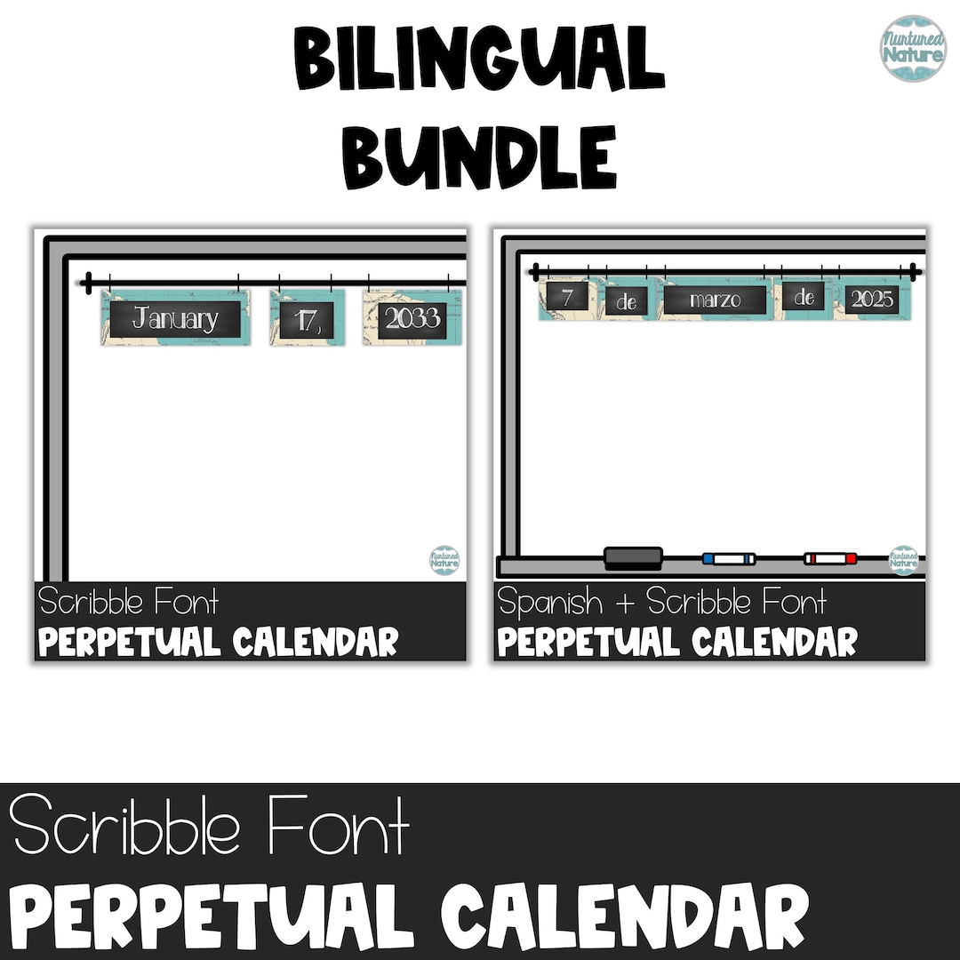 2025 Bilingual Chalkboard on Vintage Map Classroom Decor Flip Calendar ...