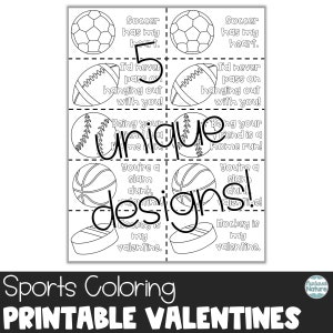Sports Coloring Page Valentine Cards for Kids Classroom, Valentines Day ...