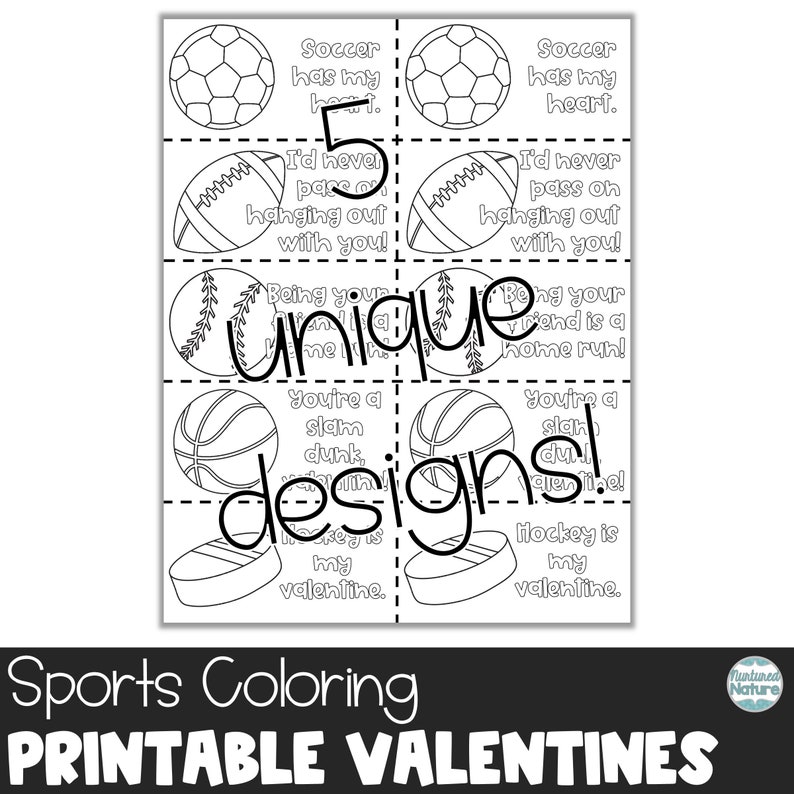Sports Coloring Page Valentine Cards for Kids Classroom - Etsy