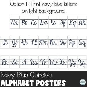 Cursive Alphabet Posters for Classroom, Navy Blue Decorations ...