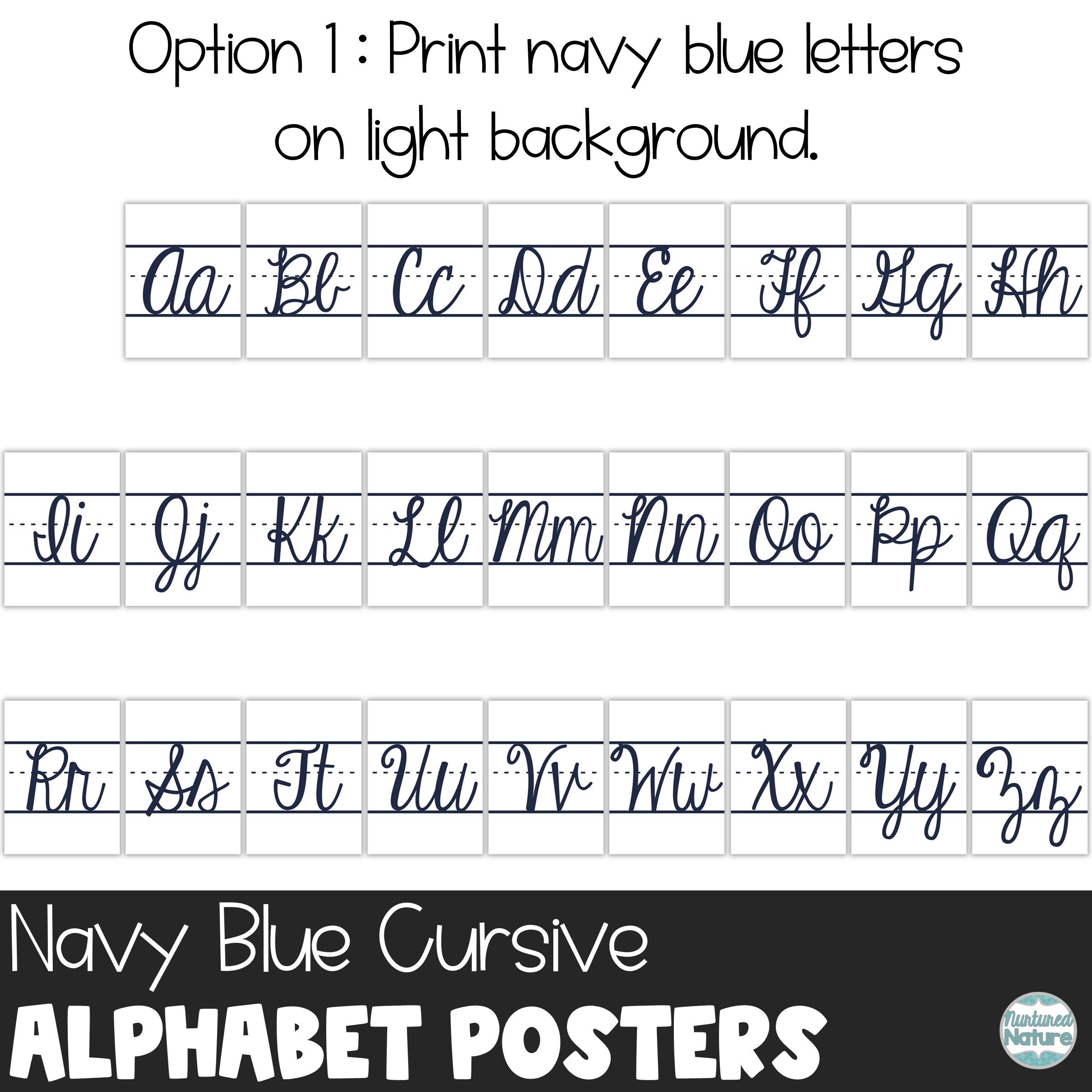 Cursive Alphabet Posters for Classroom, Navy Blue Decorations ...