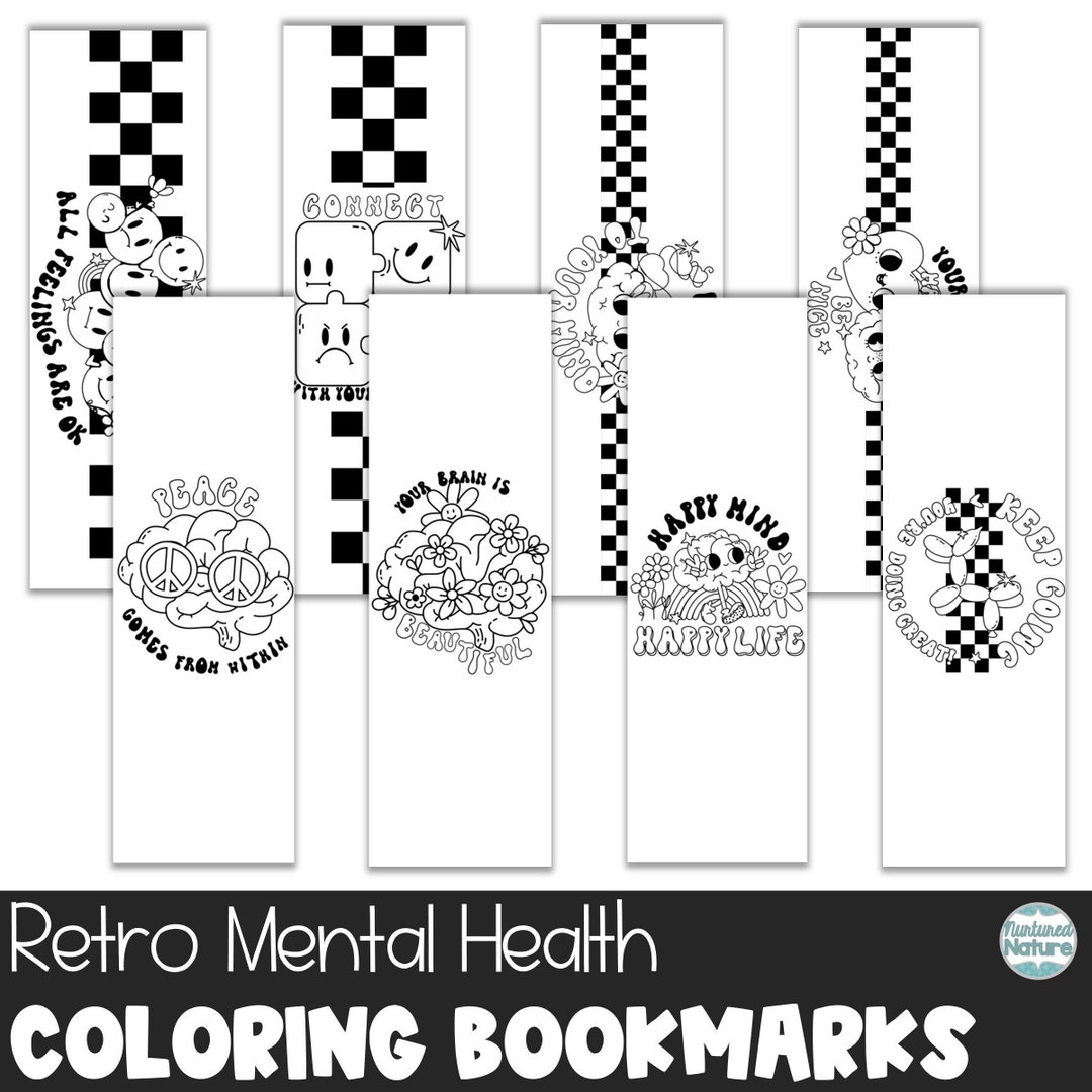 Retro Mental Health Bookmark, Coloring Bookmarks, Feelings Printable ...