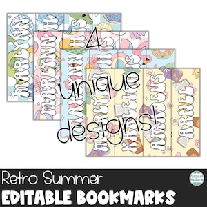 Editable Name Bookmarks, Summer Bookmark Printable for Kids, Retro Pool ...