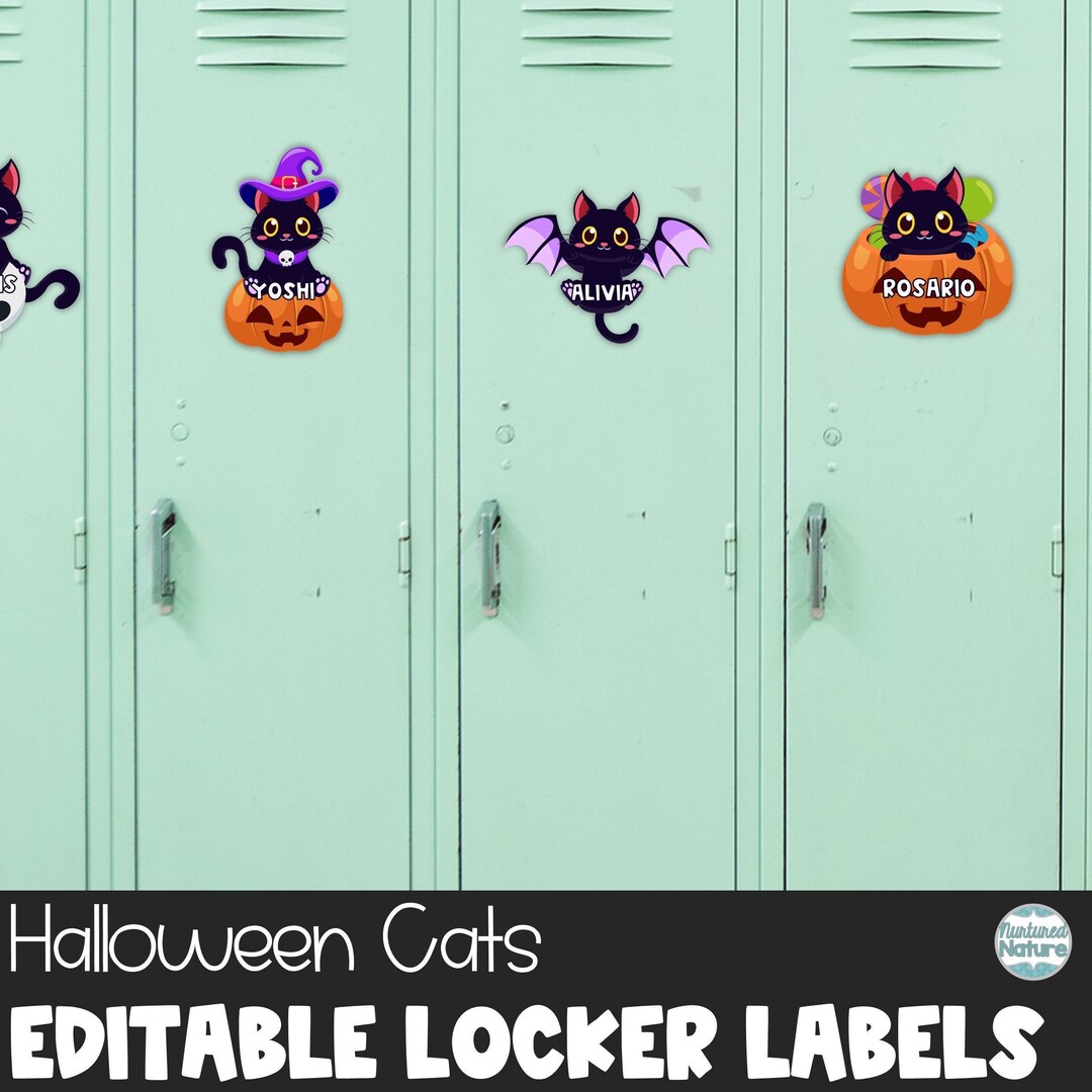 Halloween Name Tags Printable, Halloween Cat Tag, Editable Name Tags ...