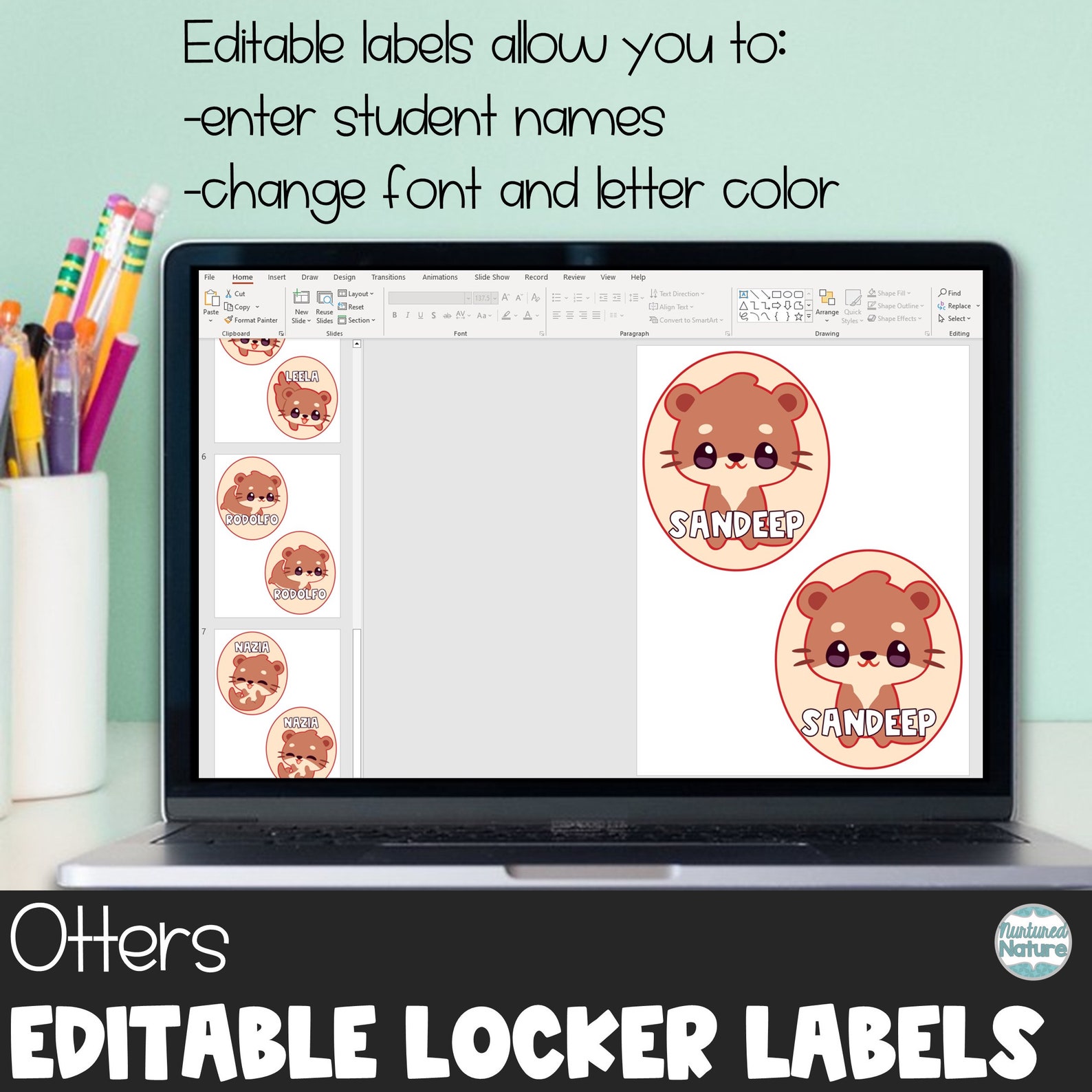 Cubby Tags Otter Theme Locker Label Set Editable Locker - Etsy