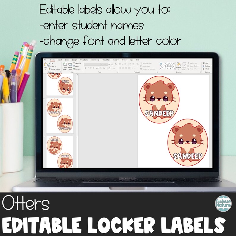 Cubby Tags Otter Theme Locker Label Set Editable Locker - Etsy