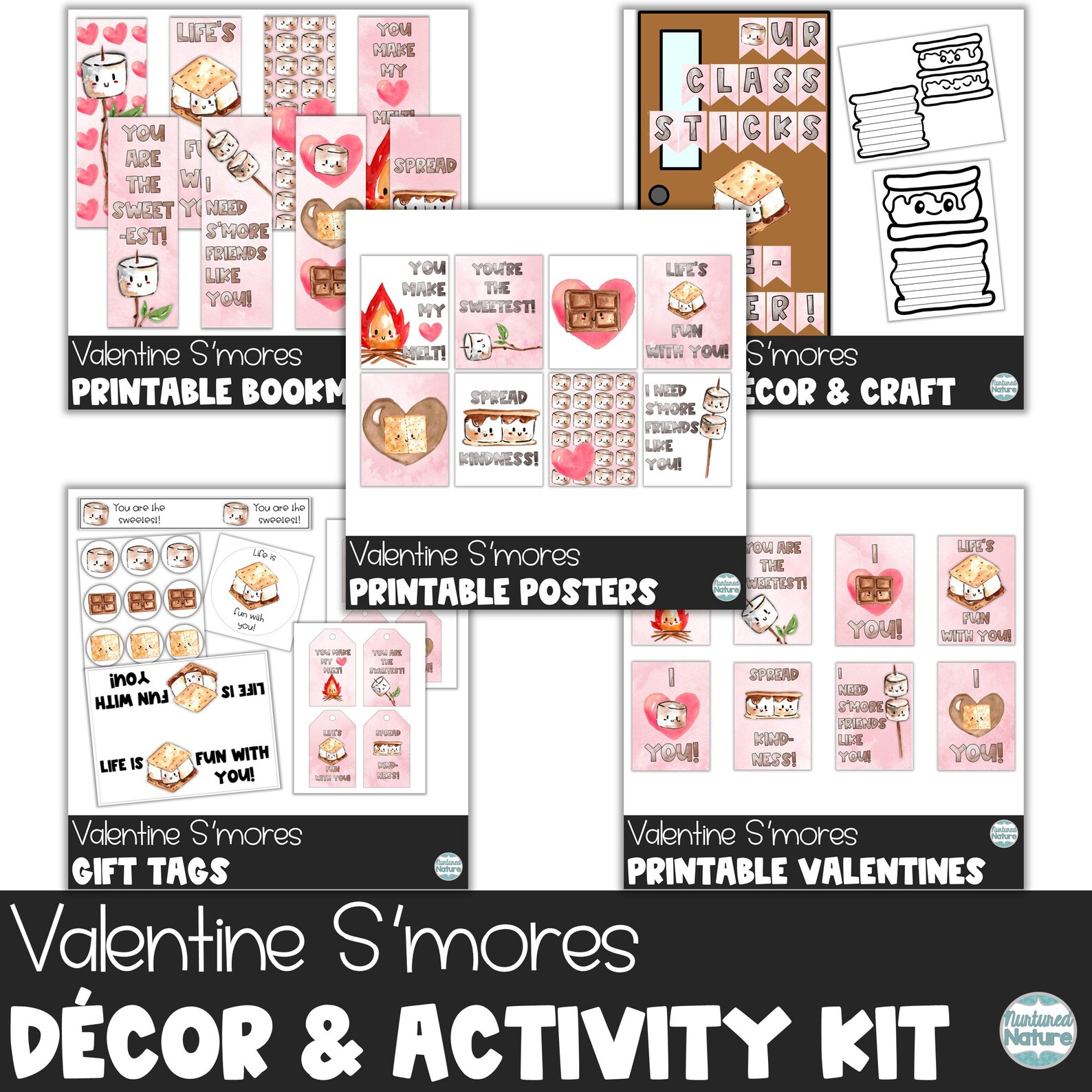 Valentines Day Bulletin Board Printable Poster Set Smores - Etsy
