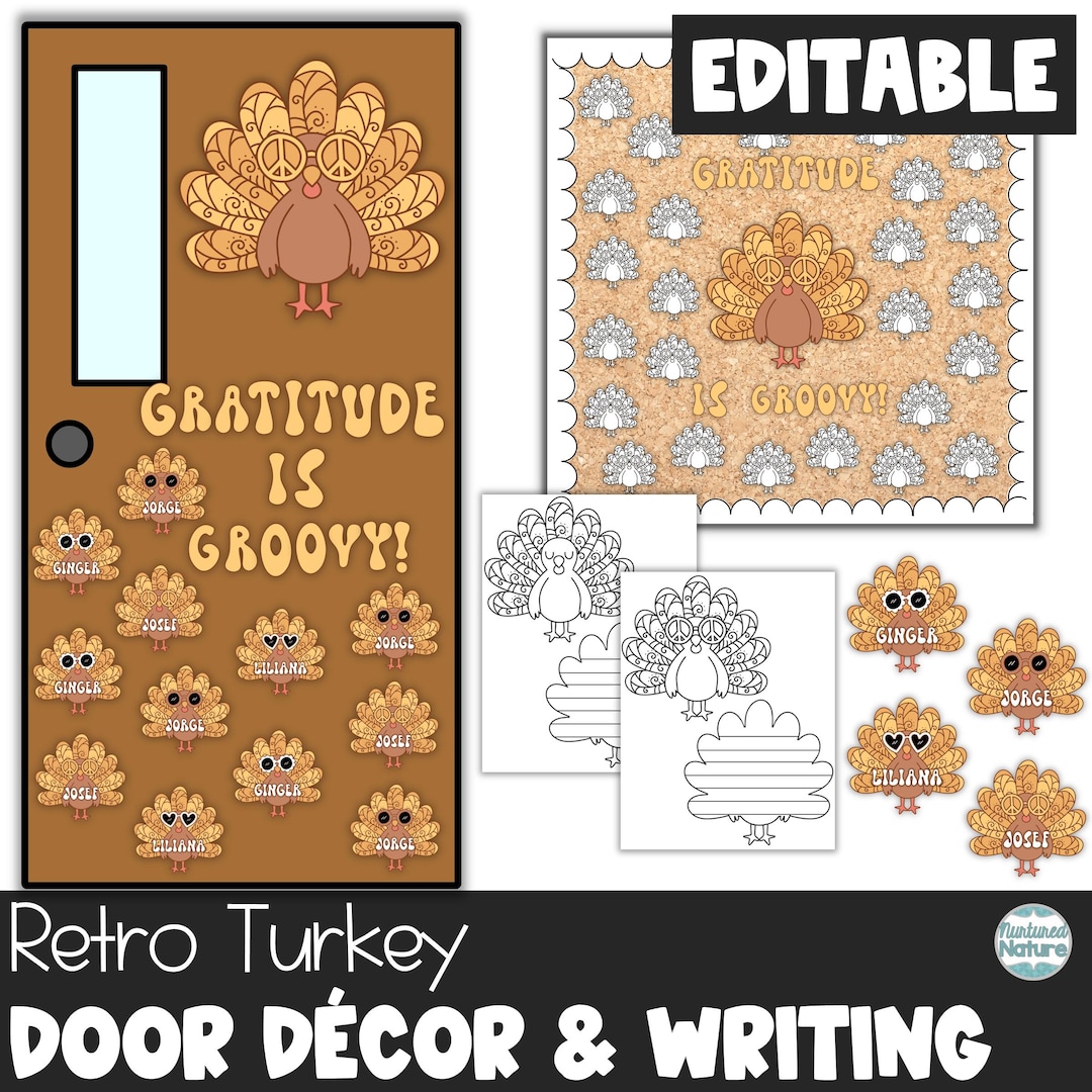 Thanksgiving Classroom Door Decoration, Turkey Bulletin Board, Retro ...