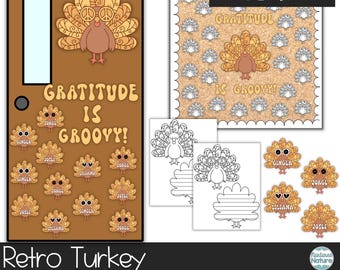 Thanksgiving Classroom Door Decoration, Turkey Bulletin Board, Retro ...