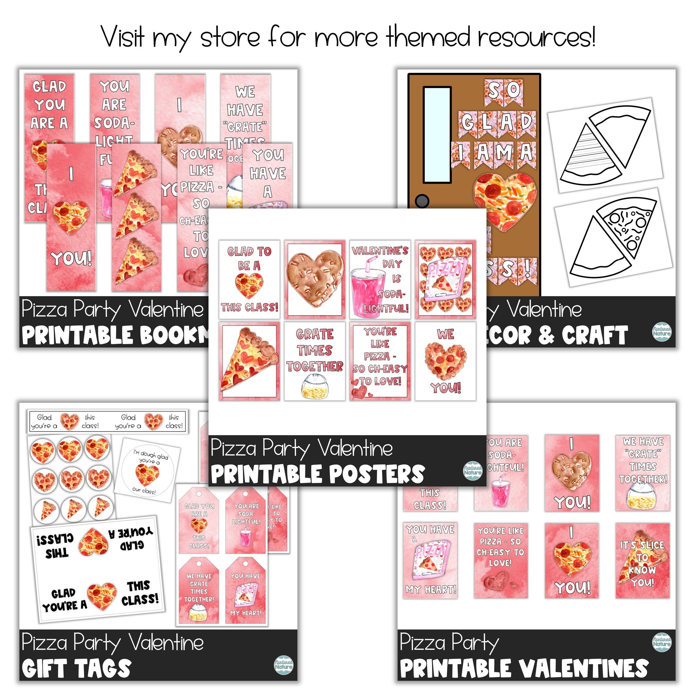 Valentine’s Day Printable Bookmarks Cards, Pizza Party Favors ...