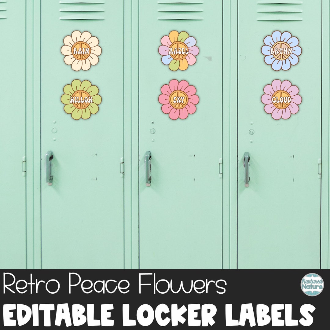 Editable Name Tags for School, Retro Peace Sign, Cubby Tags, Editable ...