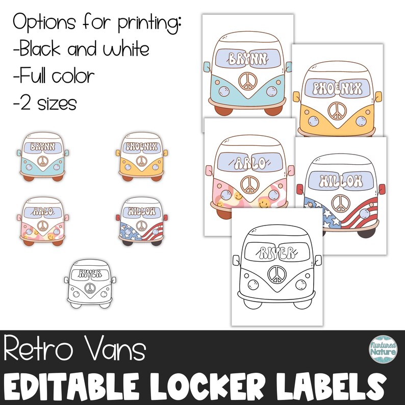 Editable Name Tags for School, Retro Van Bulletin Board, Cubby Tags ...
