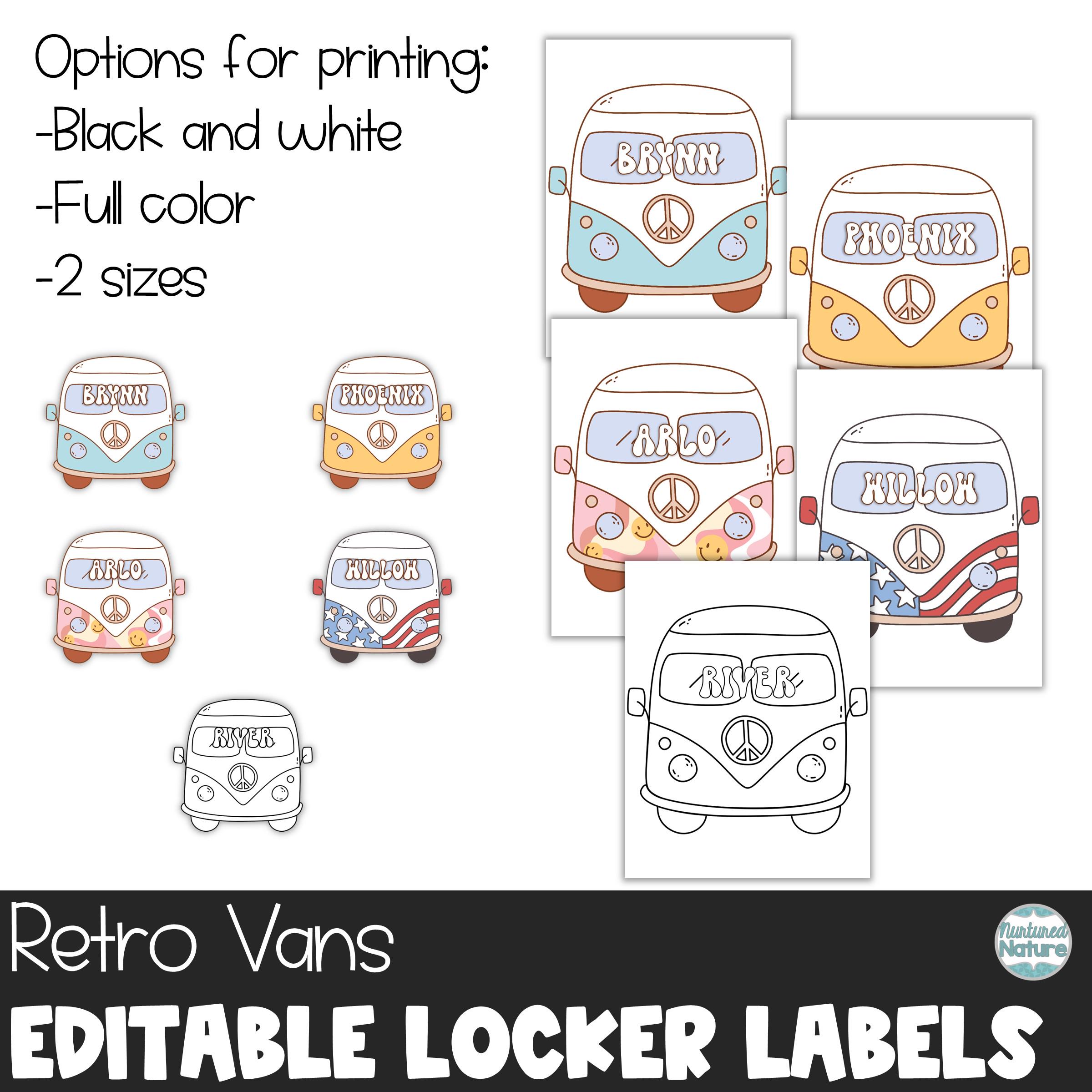 Editable Name Tags for School, Retro Van Bulletin Board, Cubby Tags ...