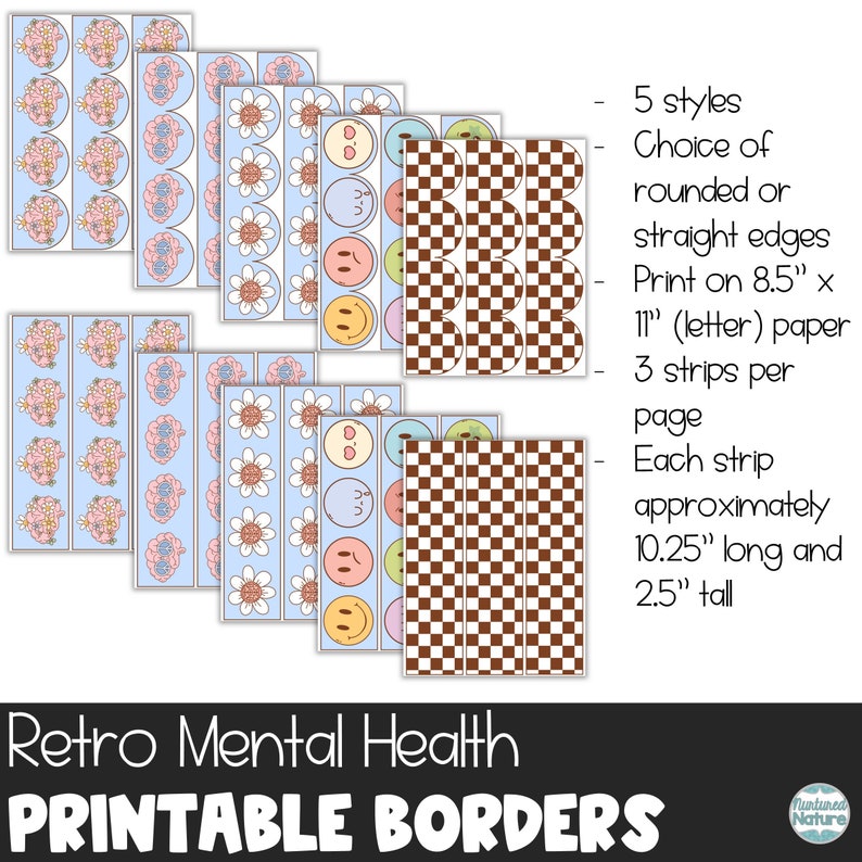 Printable Bulletin Board Border, Retro Classroom Decor, Mental Health ...