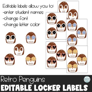 Editable Name Tags for School, Retro Penguins, Retro Winter Bulletin ...