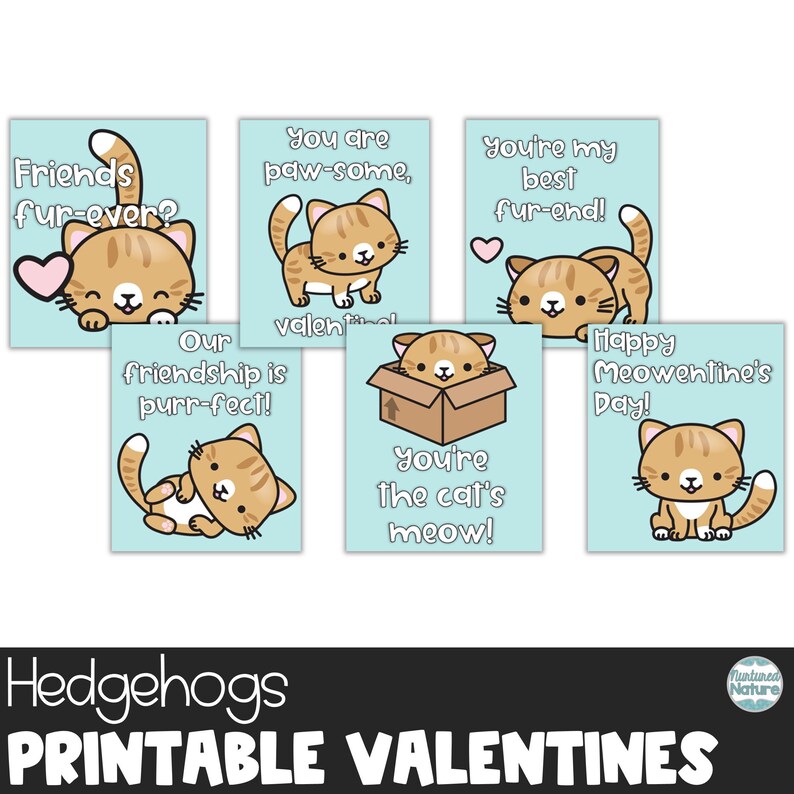 Cat Valentine Cards for Kids Classroom Kitten Printable - Etsy
