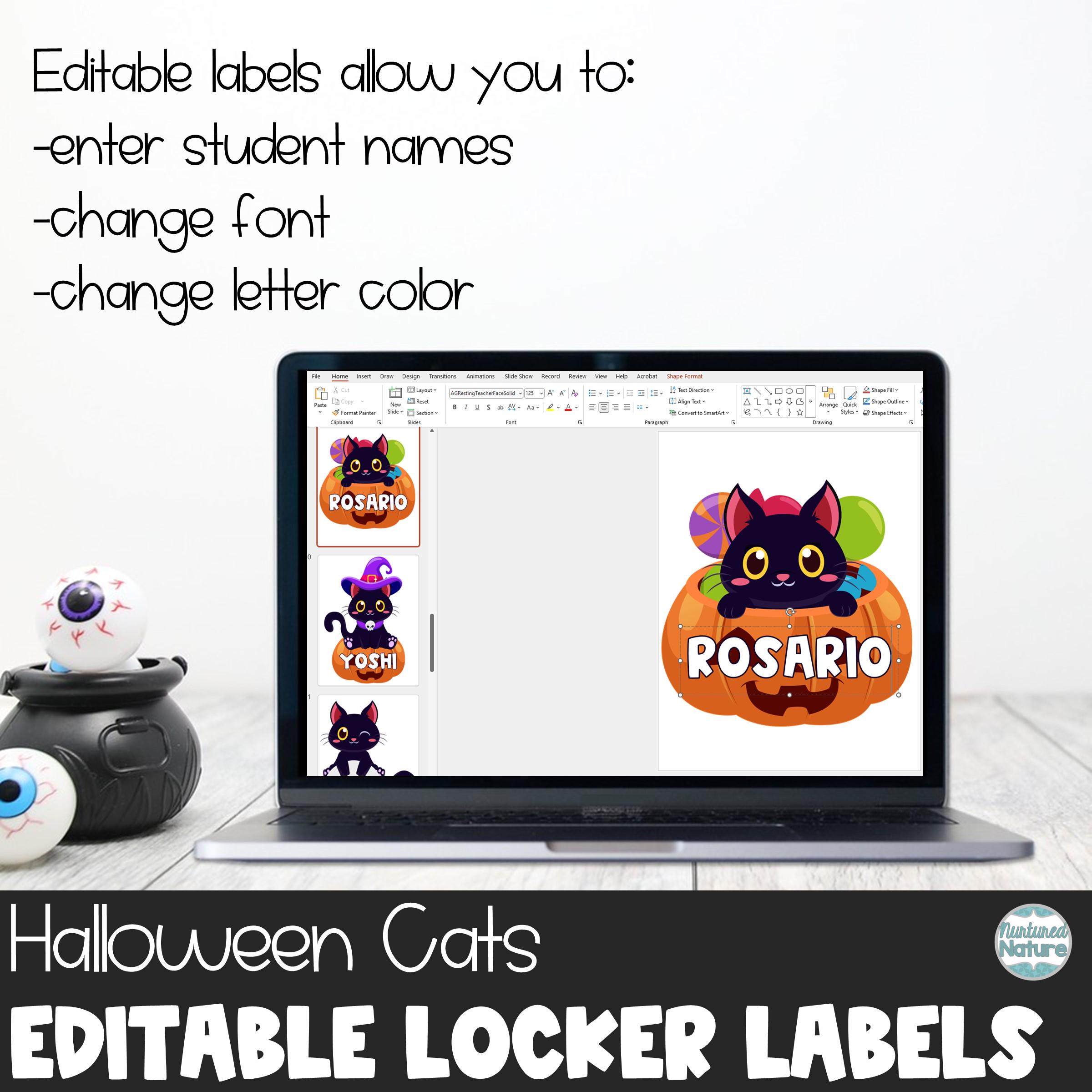 Halloween Name Tags Printable, Halloween Cat Tag, Editable Name Tags ...