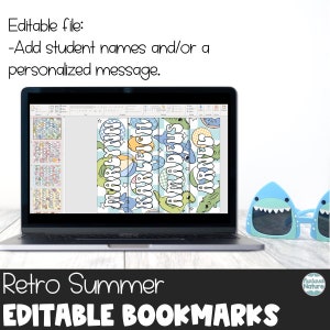 Editable Name Bookmarks, Summer Bookmark Printable for Kids, Retro Pool ...