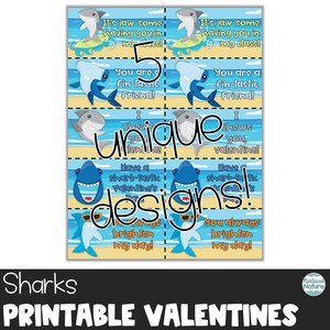 Shark Valentine Cards for Kids, Printable Valentines Day Card for ...