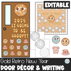 New Year Classroom Door Decoration, Retro New Year, Disco Ball ...