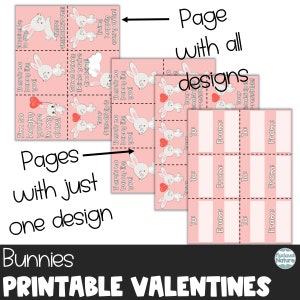 Rabbit Valentine Cards for Kids Classroom, Printable Valentines Day ...