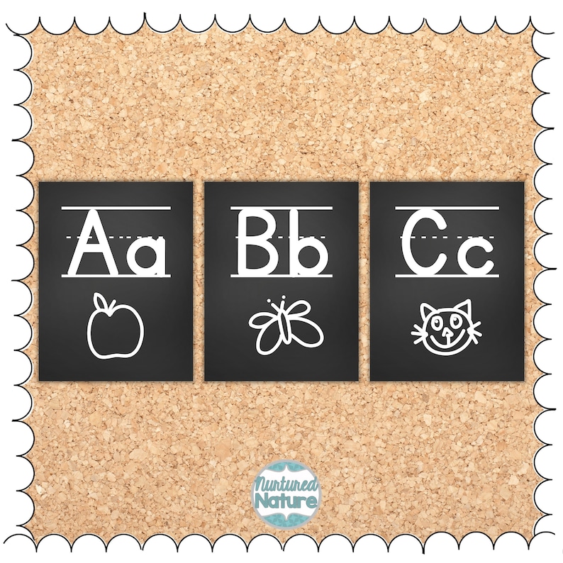 Lined Chalkboard Alphabet ABC Poster Set, Printable Farmhouse Classroom ...