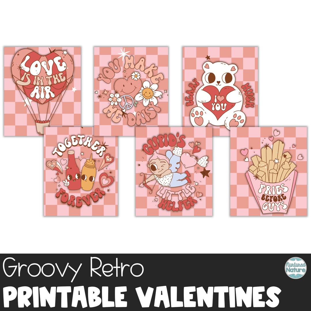 Groovy Retro Valentines Cards, Valentines Day Cards for Kids Classrooms ...