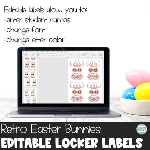 Retro Easter Decor, Cubby Tags, Easter Bunny Printable for Kids, Easter ...