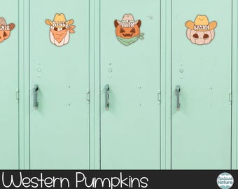 Editable Name Tags for School, Western Halloween Decor, Cowboy Pumpkin ...