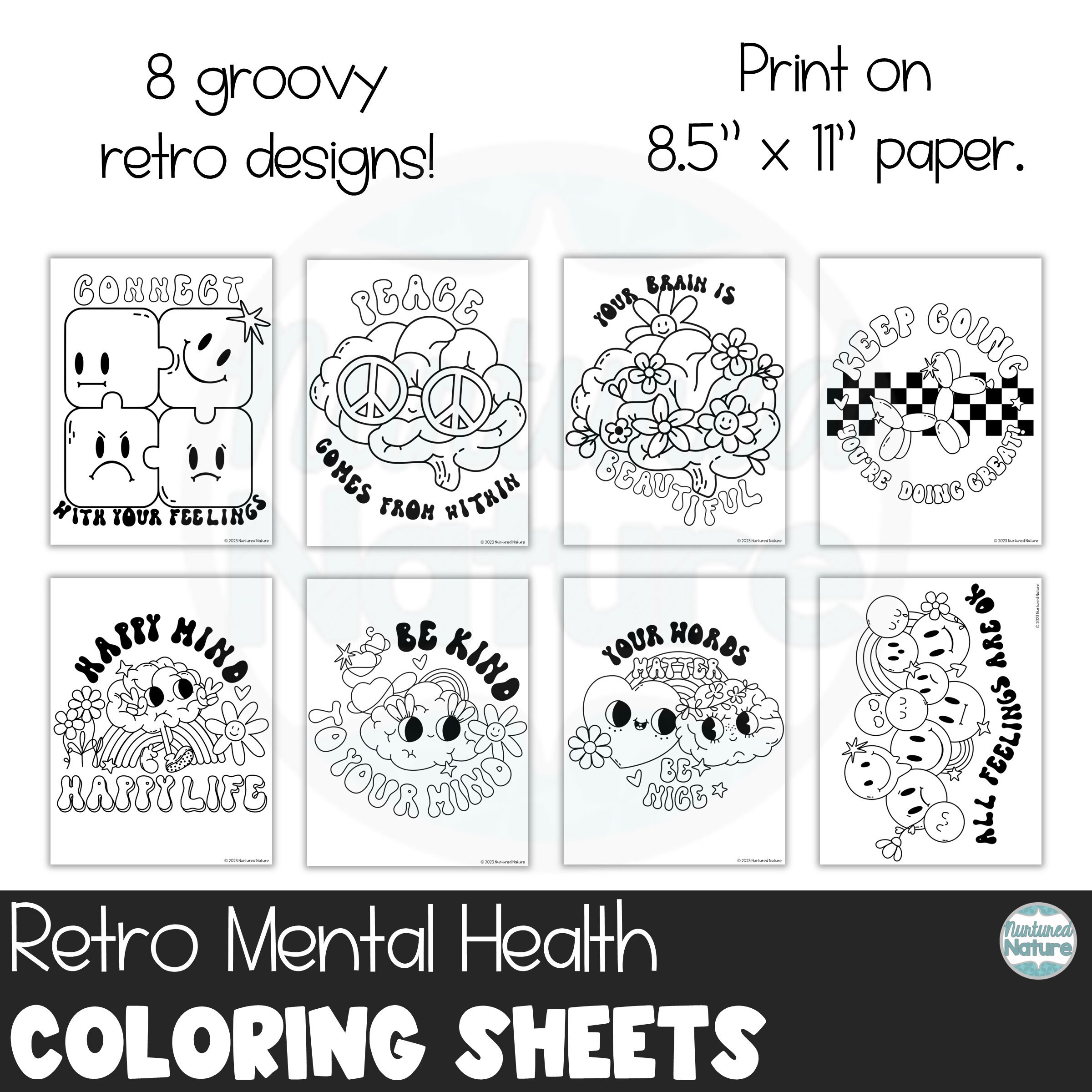 Mental Health Coloring Pages, Kids Printable Activities, Retro Emotions ...