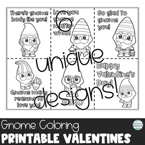 Gnome Coloring Page Valentine Cards for Kids Classroom, Mushroom ...