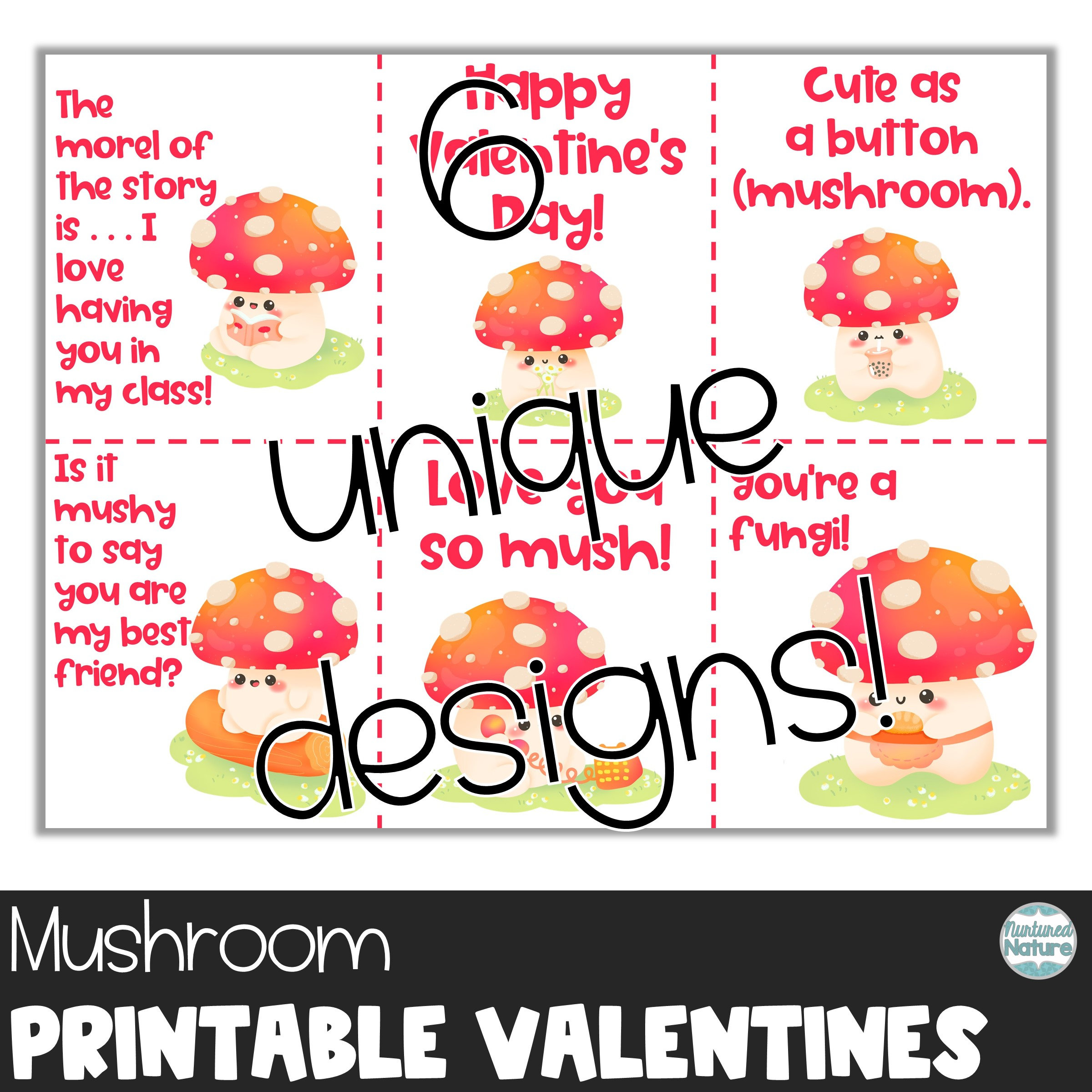 Toadstool Mushroom Valentines Day Cards for Kids Classrooms, Valentine ...
